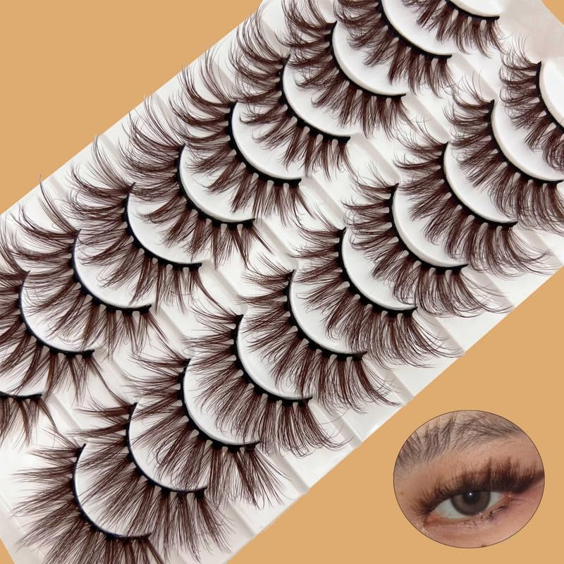 WEIF-Brown Eyelashes Fairy Lashes Cat Eye Wispy False Eyelashes Mink ...