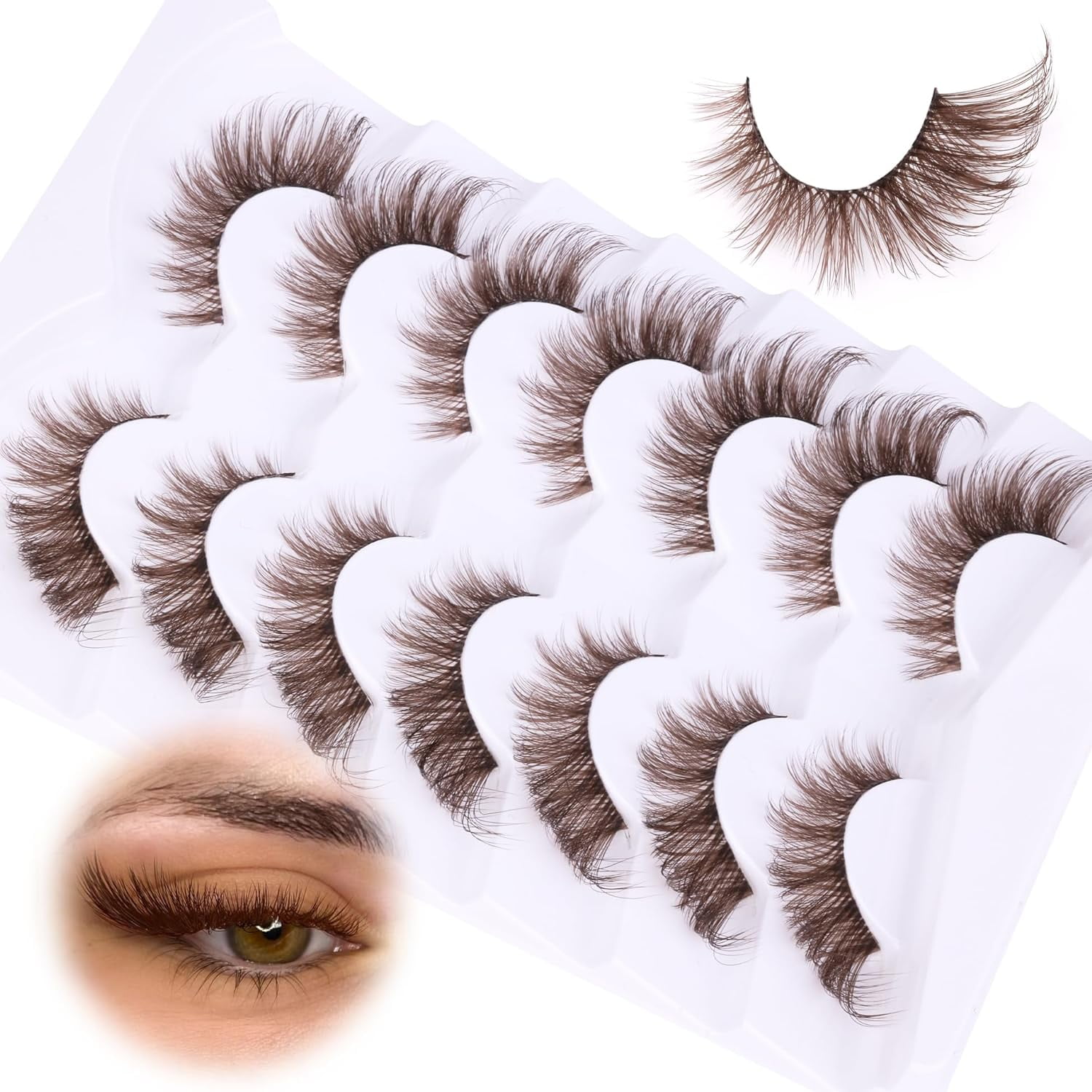 WEIF-Brown Eyelashes Fairy Lashes Cat Eye Wispy False Eyelashes Strip ...