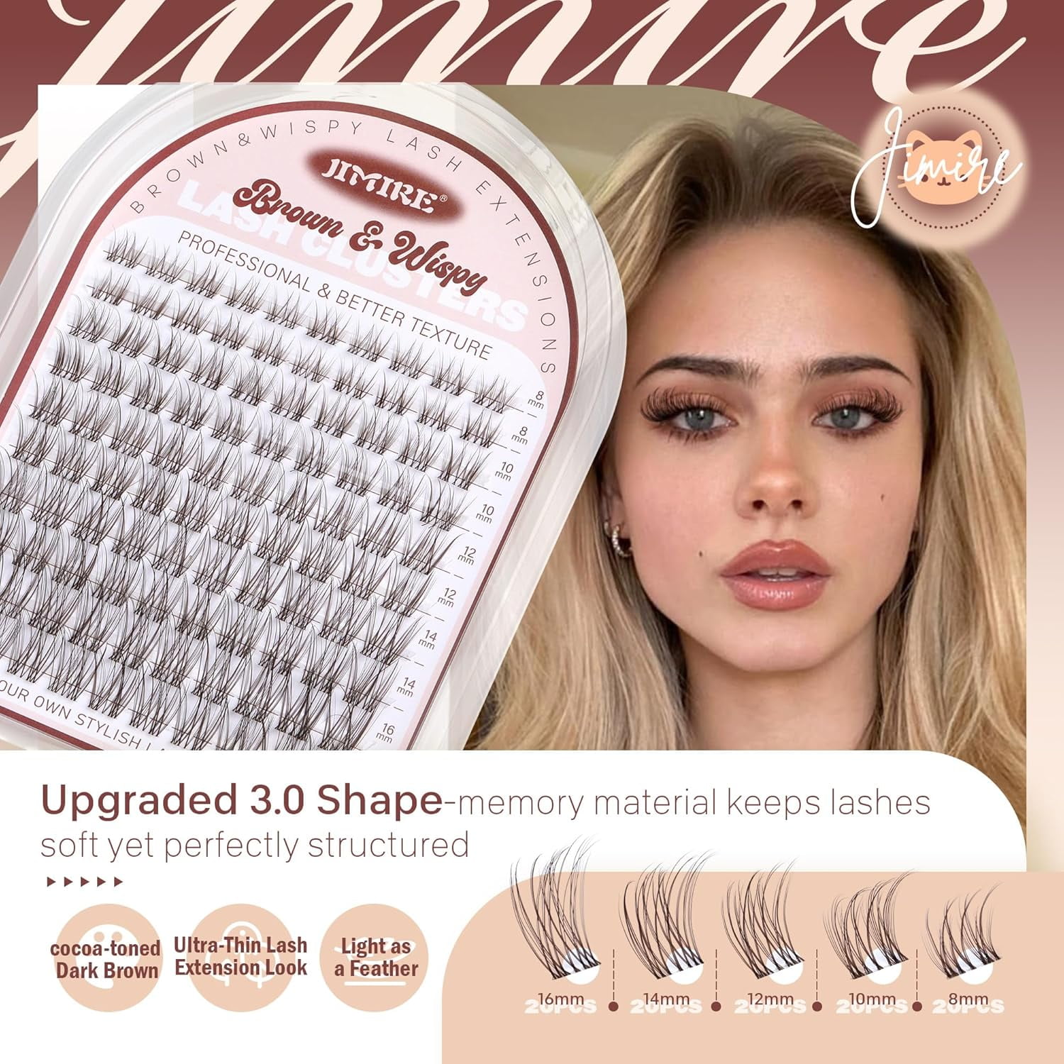 WEIF-Brown Lash Clusters Wispy Lash Extensions Invisible Lash Band ...