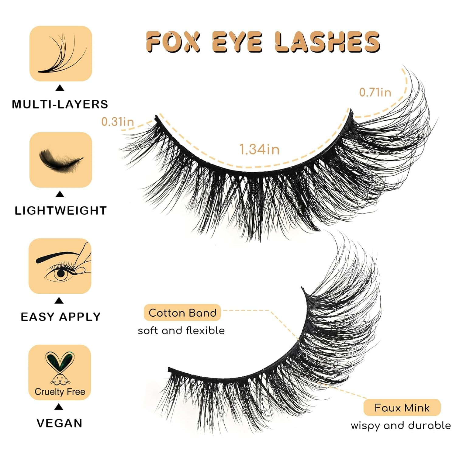 WEIF-Cat Eye Lashes Natural Fox Eyelash Wispy Russian Strip Eyelashes D ...