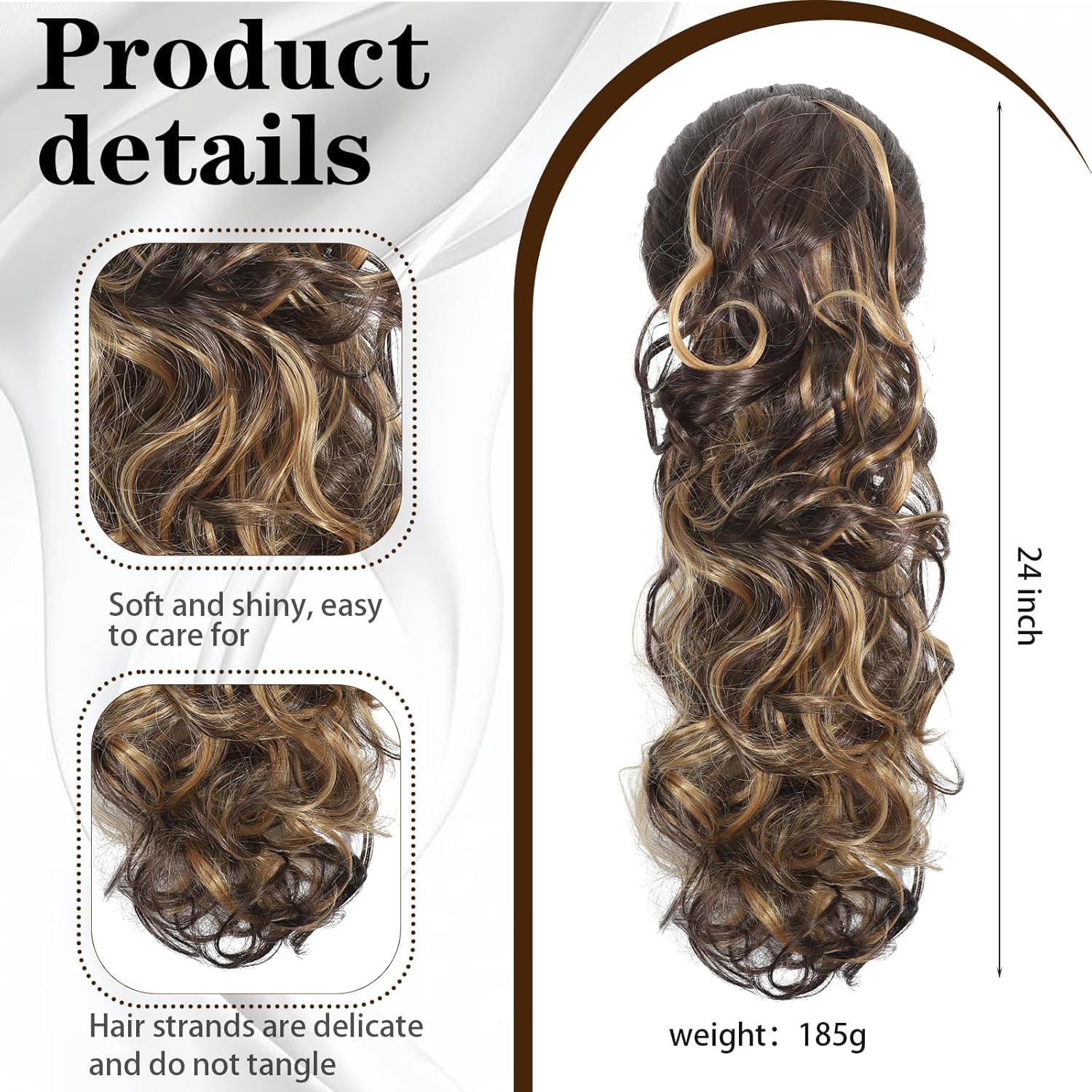 WEIF-Claw Clip Chocolate Brown with Highlights Ponytail Extension for ...