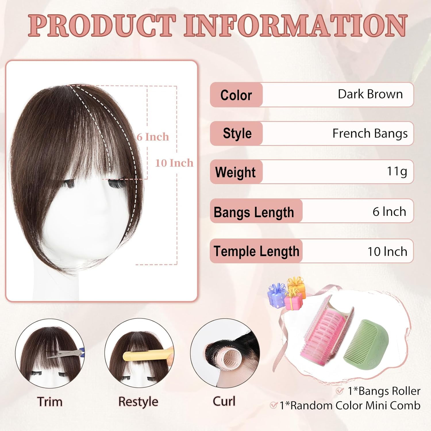 WEIF-Clip in Bangs, 100% Real Human Hair Dark Brown Fake Bangs Clip in ...
