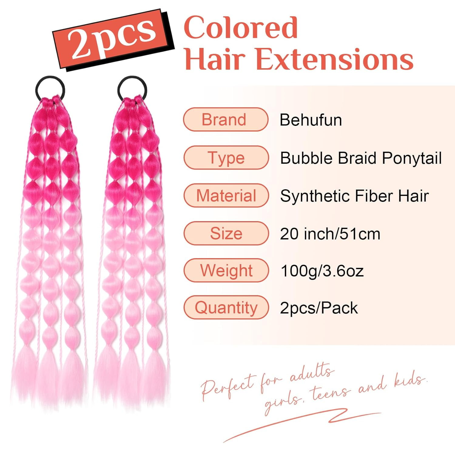 WEIF-Colored Hair Extensions, 2Pcs 20" Lightweight Colored Hair ...