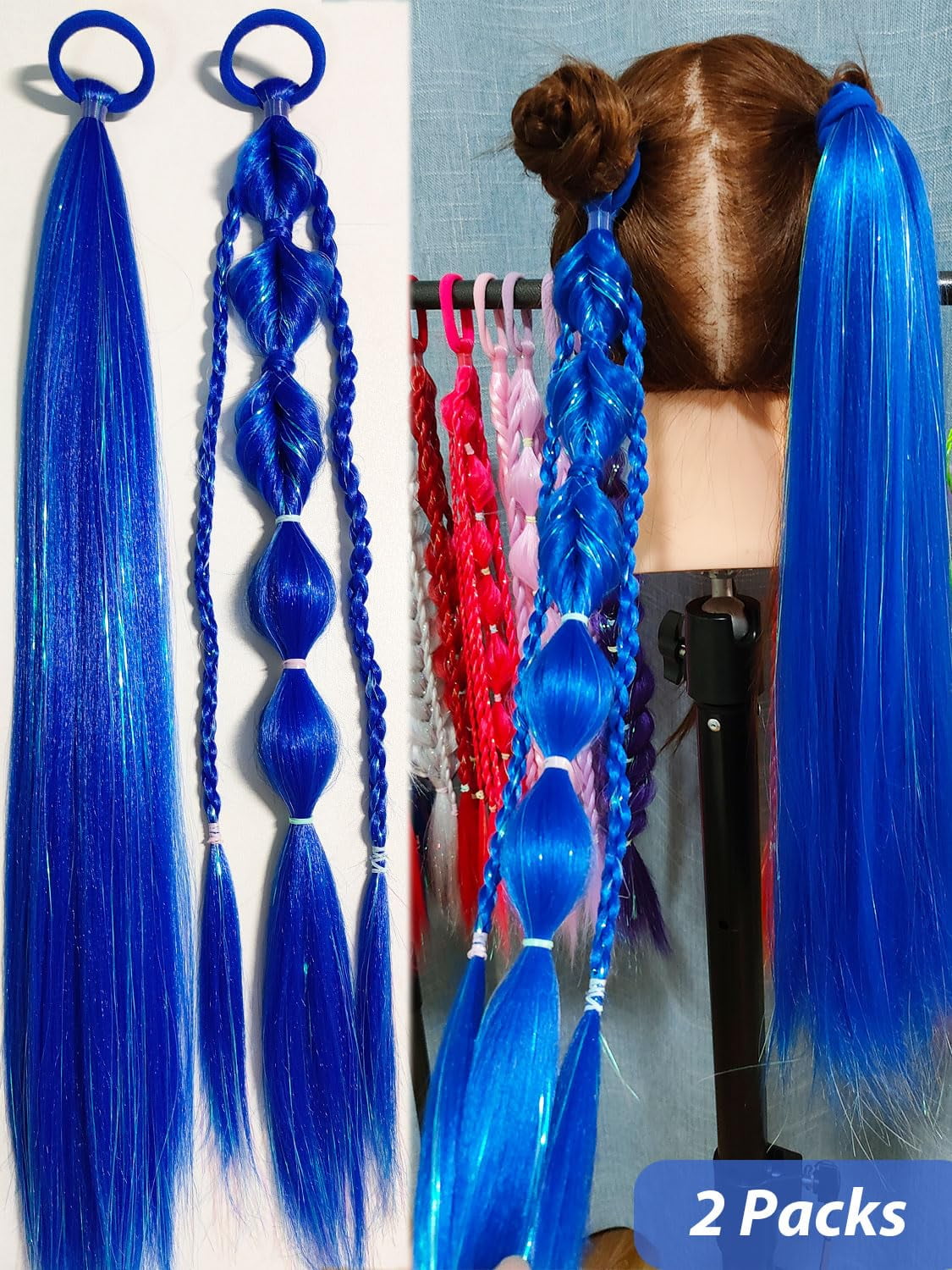 WEIF-Colored Hair Extensions Royal Blue Ponytail Extension 2 Packs, 20 ...