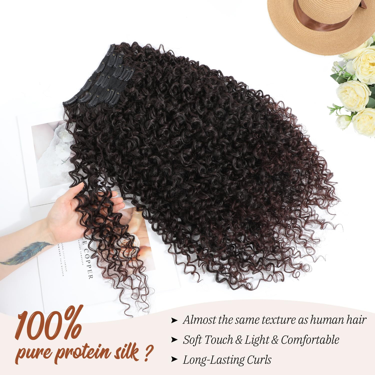 WEIF-Curly Clip in Hair Extensions, 6PCS Curly Clip Ins for Women 20 ...