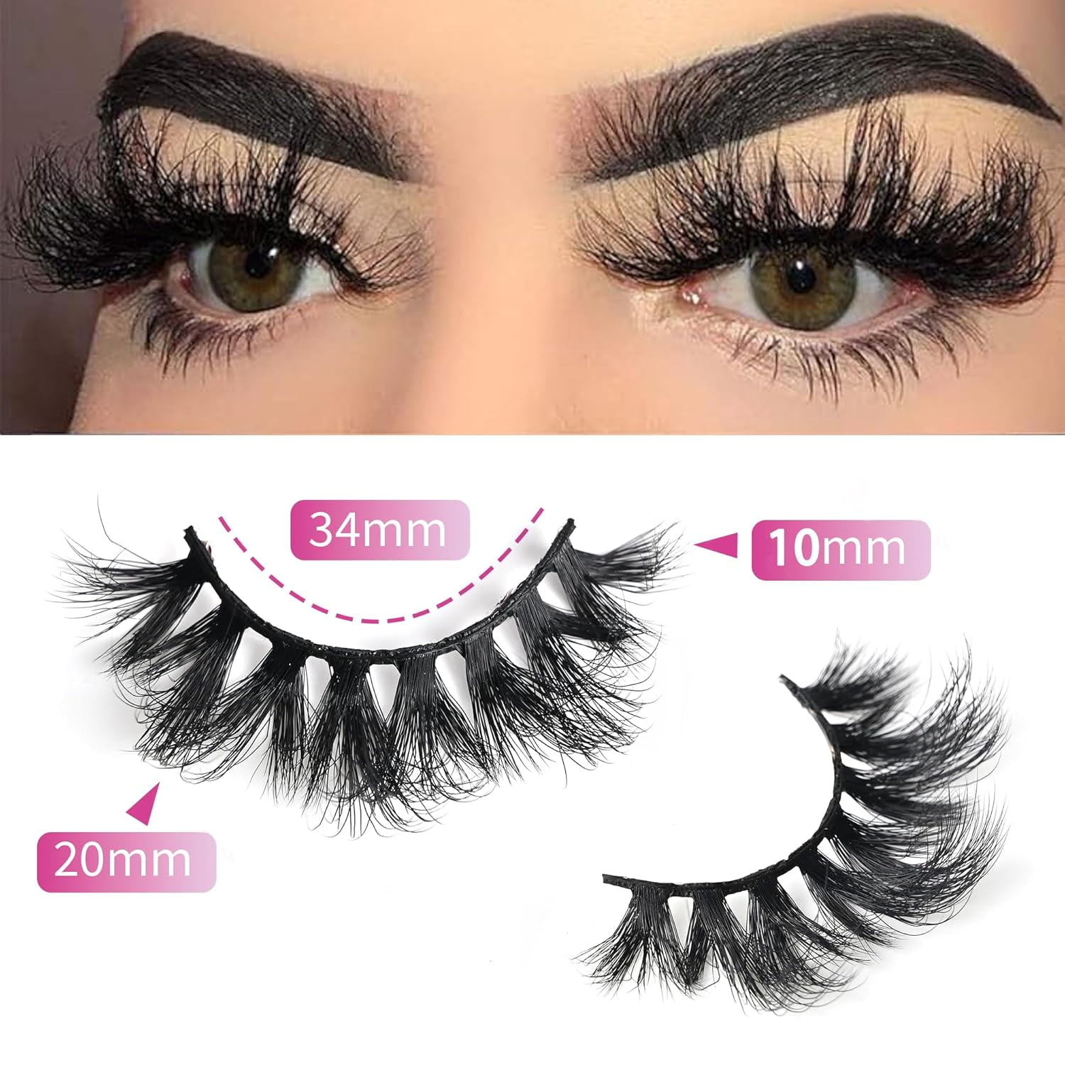 WEIF-False Eyelashes 20mm Faux 3D Mink Lashes Natural Look Cat Eye ...