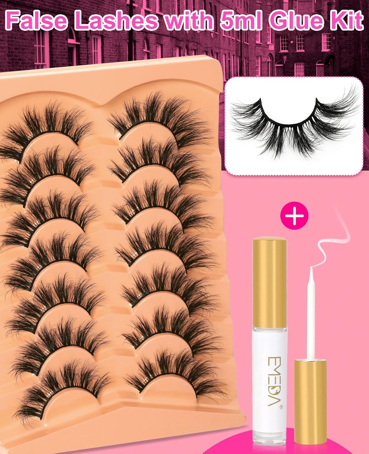 WEIF-Faux Mink Lashes Fluffy Wispy 3D False Eyelashes With Glue 18mm ...