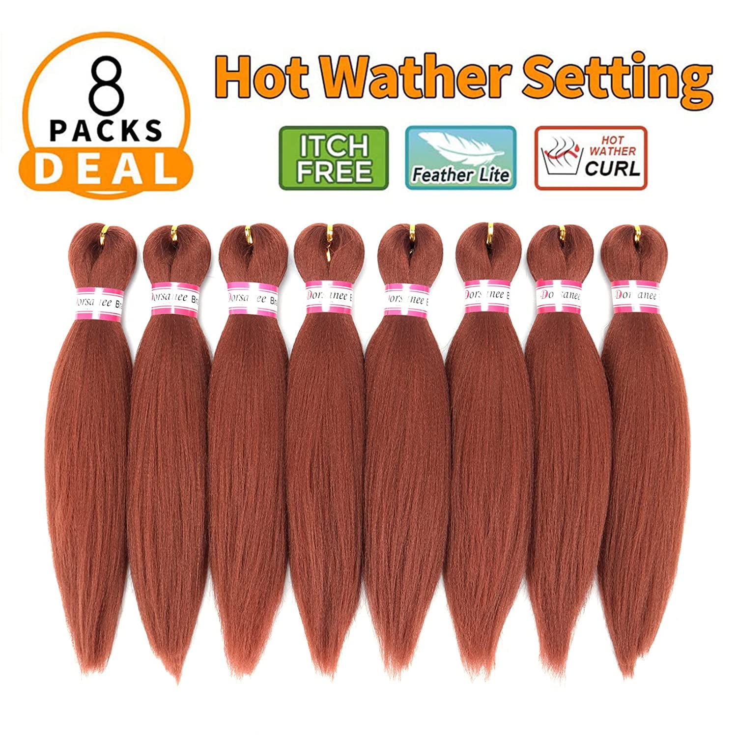 WEIF-Ginger Braiding Hair Pre Stretched 12 Inch 8 Packs Kids Braiding ...