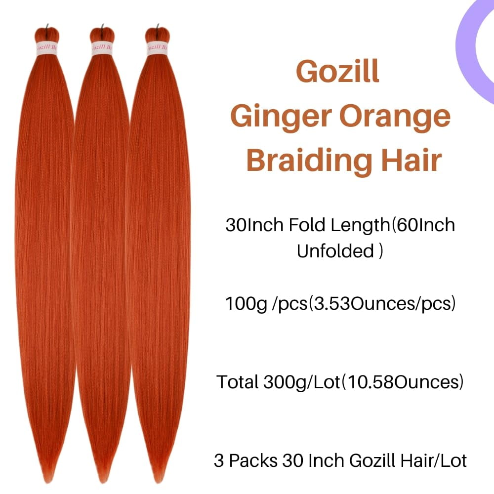 WEIF-Ginger Orange Braiding Hair Pre Stretched 30 Inch for Braids Long ...