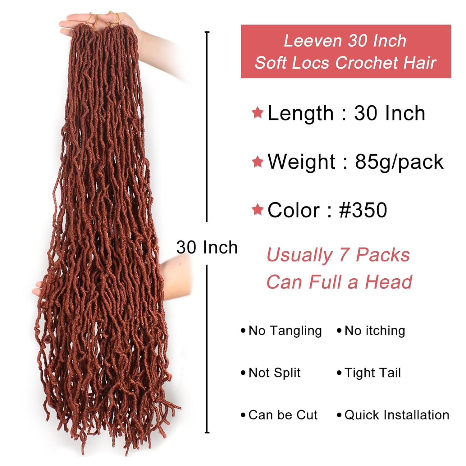 WEIF-Ginger Soft Locs 30 Inch 7 Packs Copper Red New Distressed Faux ...
