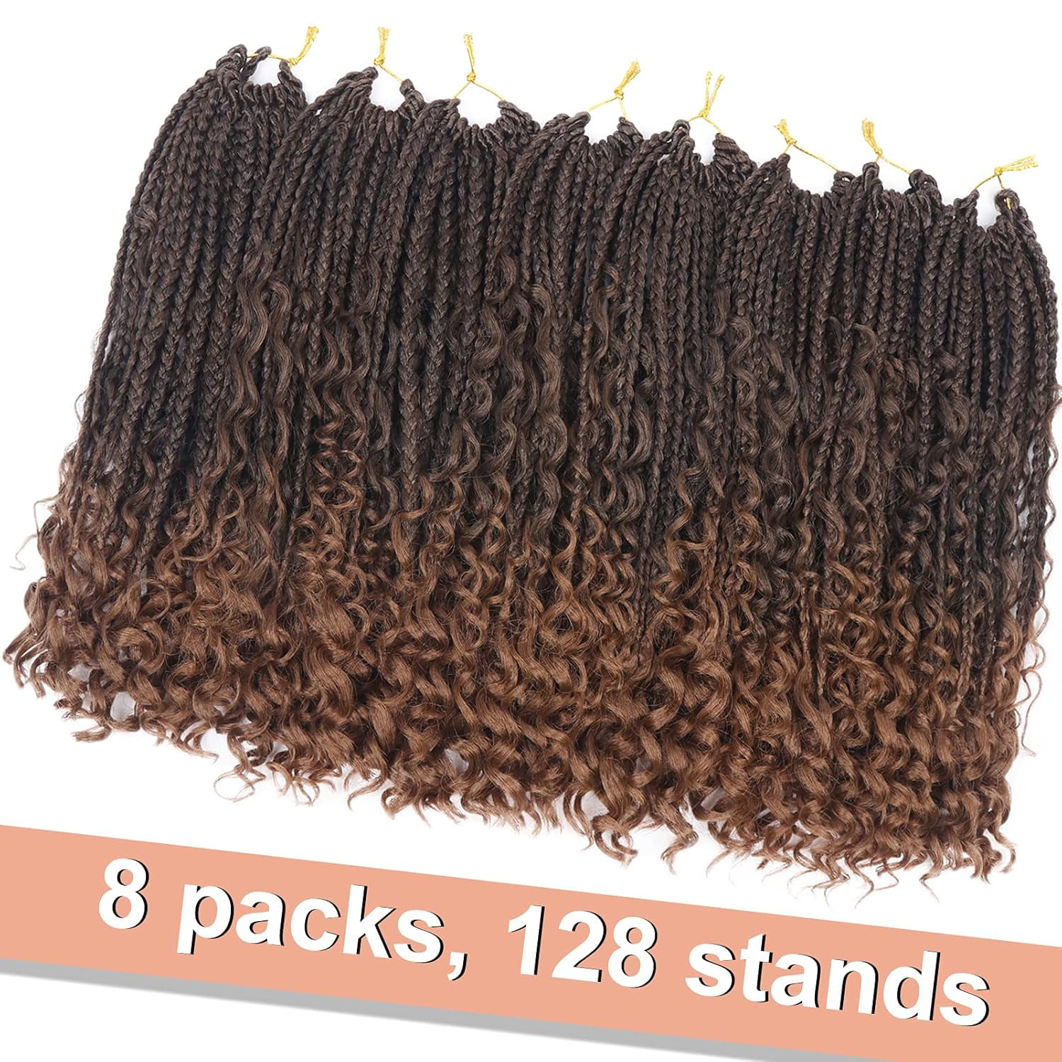 WEIF-Goddess Box Braids Crochet Hair With Curly Ends 14 Inch Bohomian ...