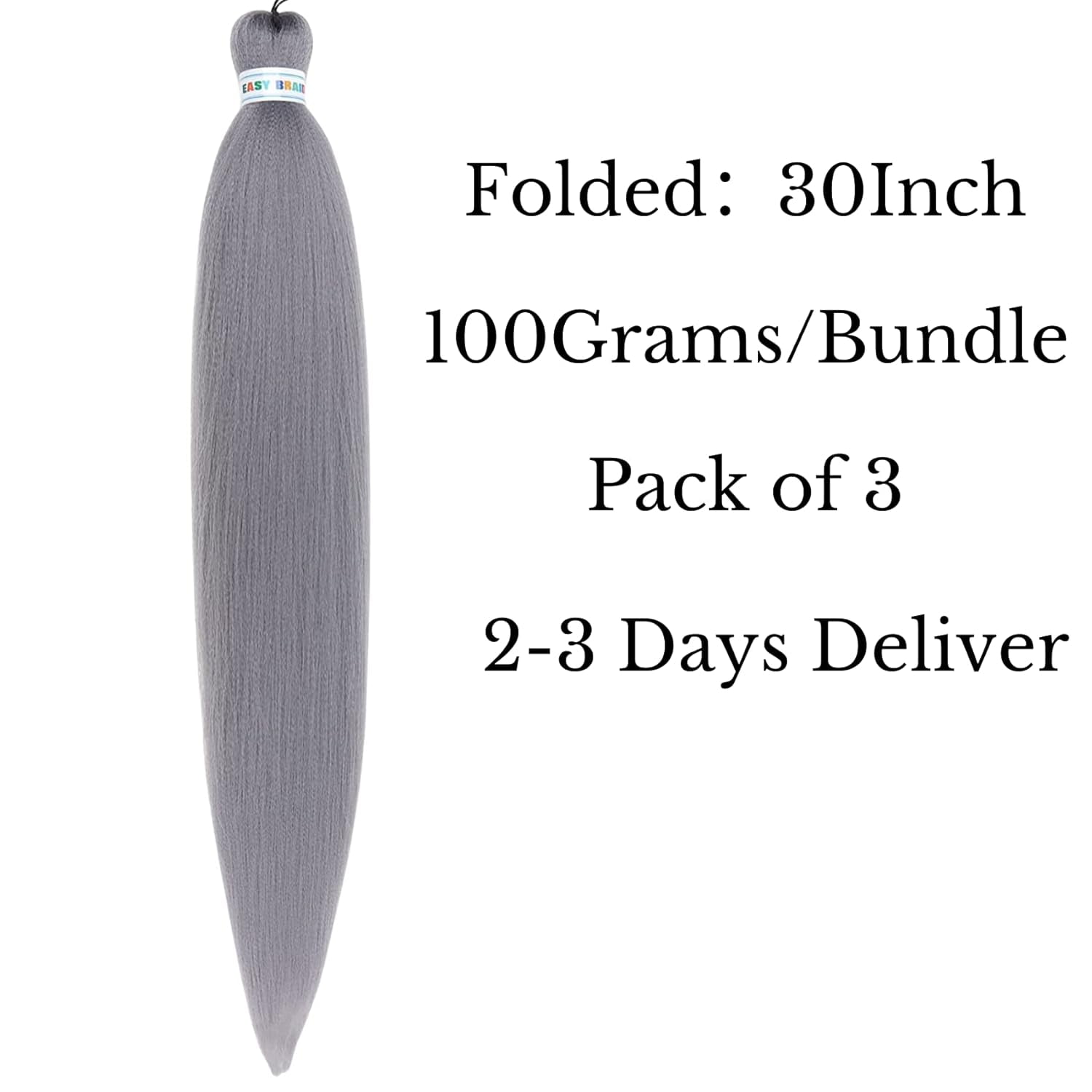 WEIF-Gray Braiding Hair Pre stretched Prefeathered 30inch Synthetic ...