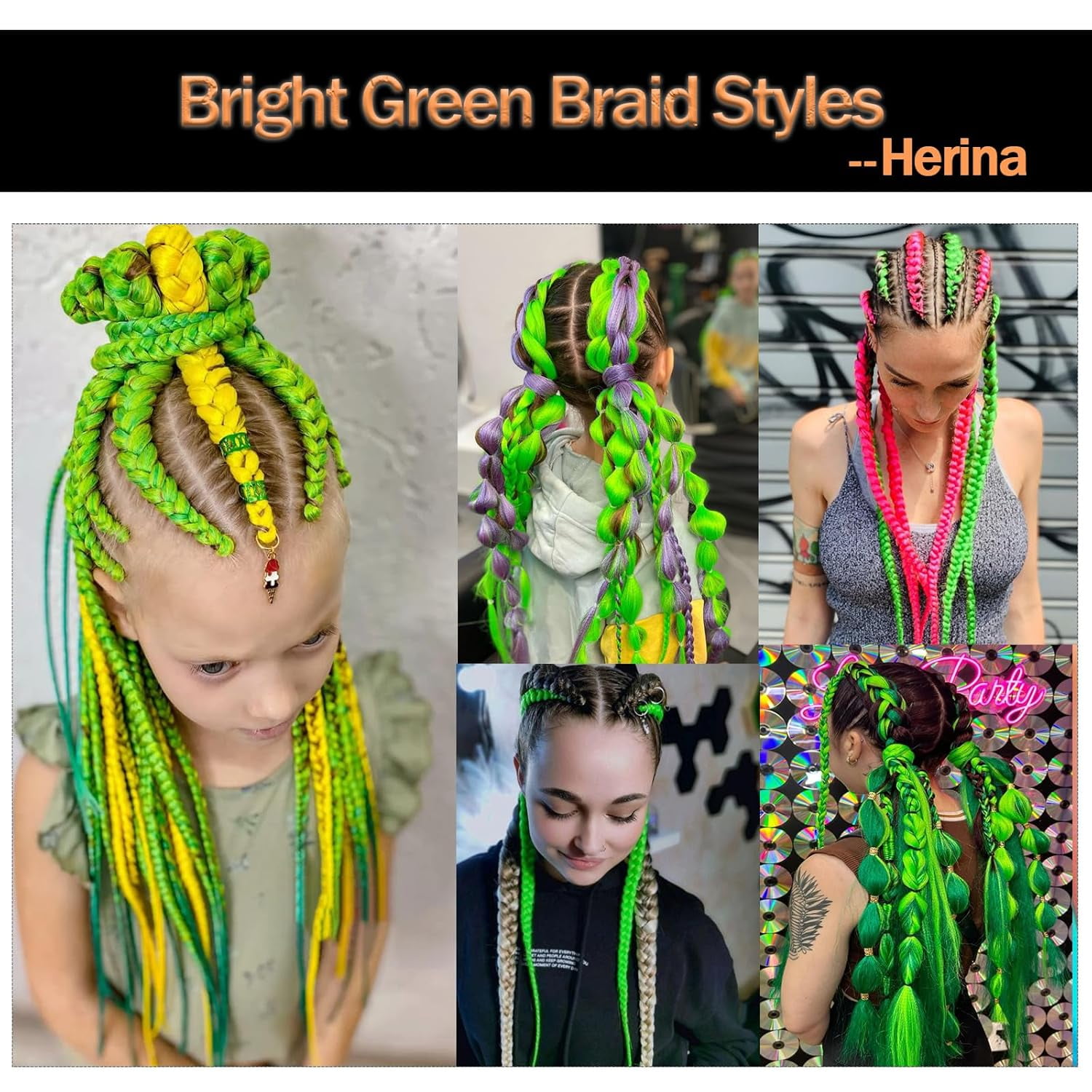 WEIF-Green Braiding Hair For Braids 2pcs Jumbo Fake Braid Hair ...