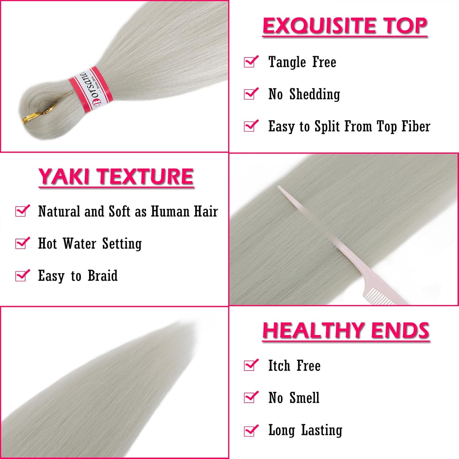 WEIF-Grey Braiding Hair Pre Stretched 20 Inch 3 Packs Professional Easy Braiding Hair for ...