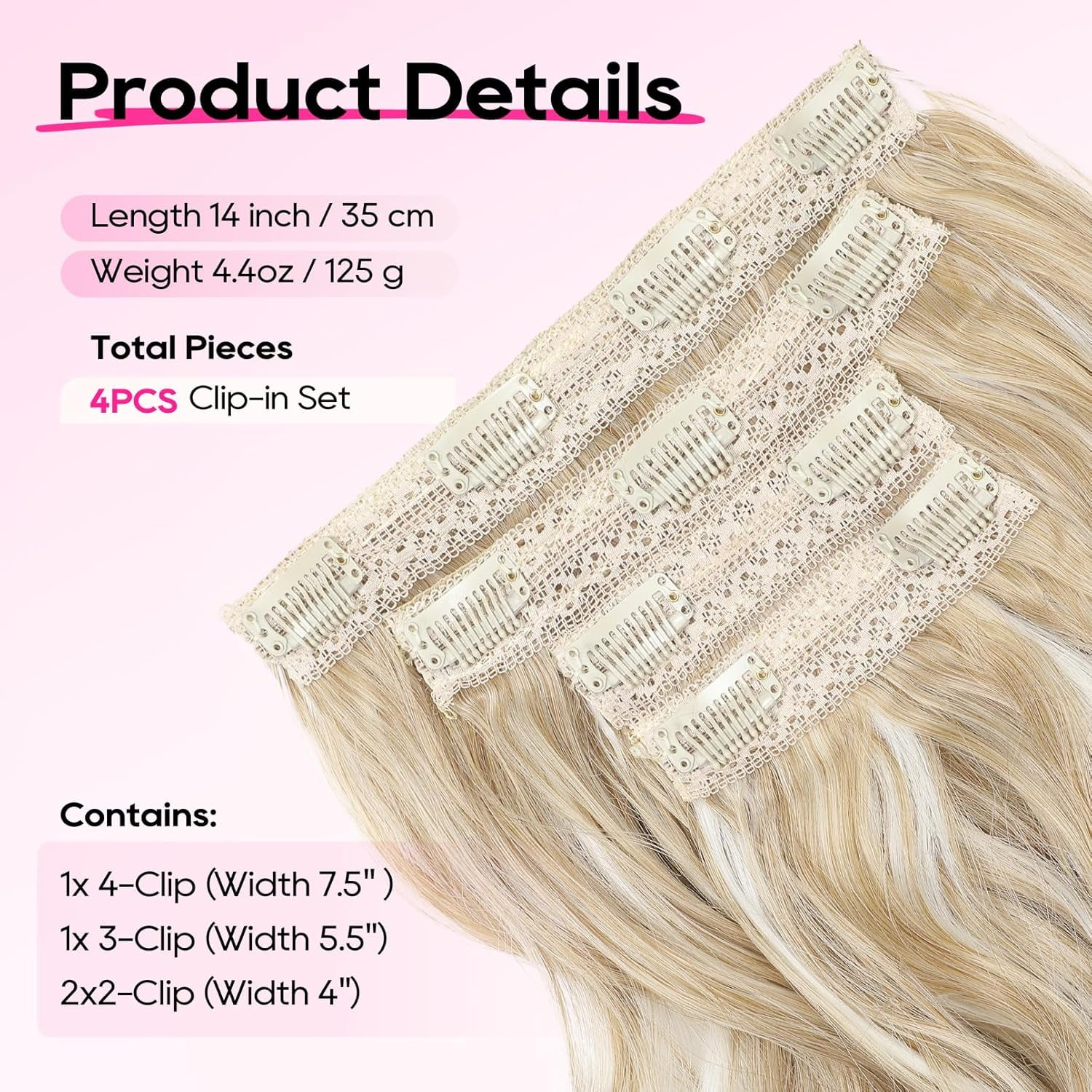 WEIF-Hair Extensions - 4PCS 14" Short Beach Wavy Clip-in Hairpieces ...