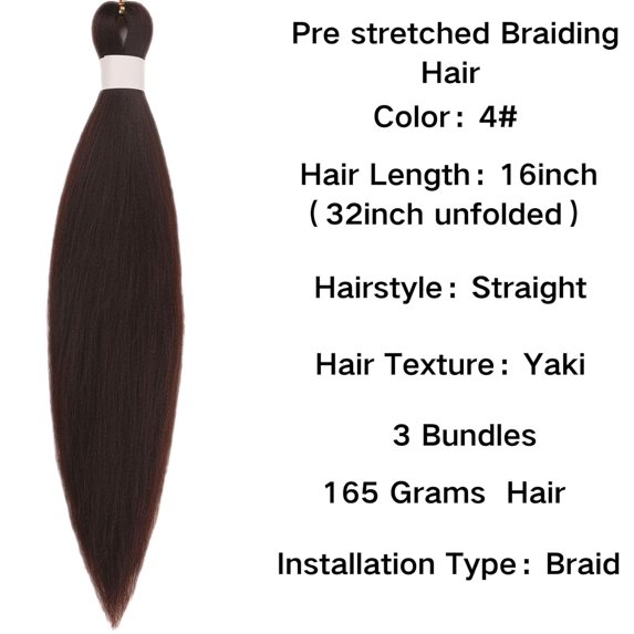 WEIF-Kids Braiding Hair Pre stretched Color 4 Braiding Hair 16 inch for ...