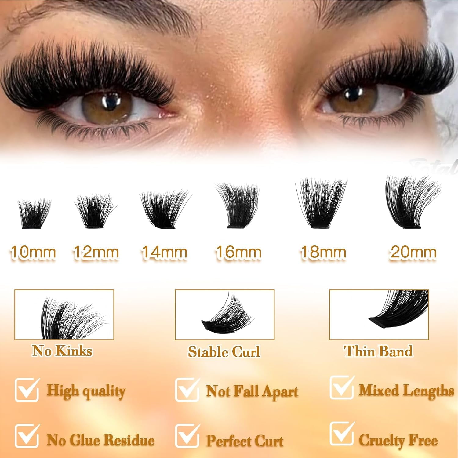 WEIF-Lash Clusters 10-20mm Thick 200D Cluster Eyelash Extensions 224 ...
