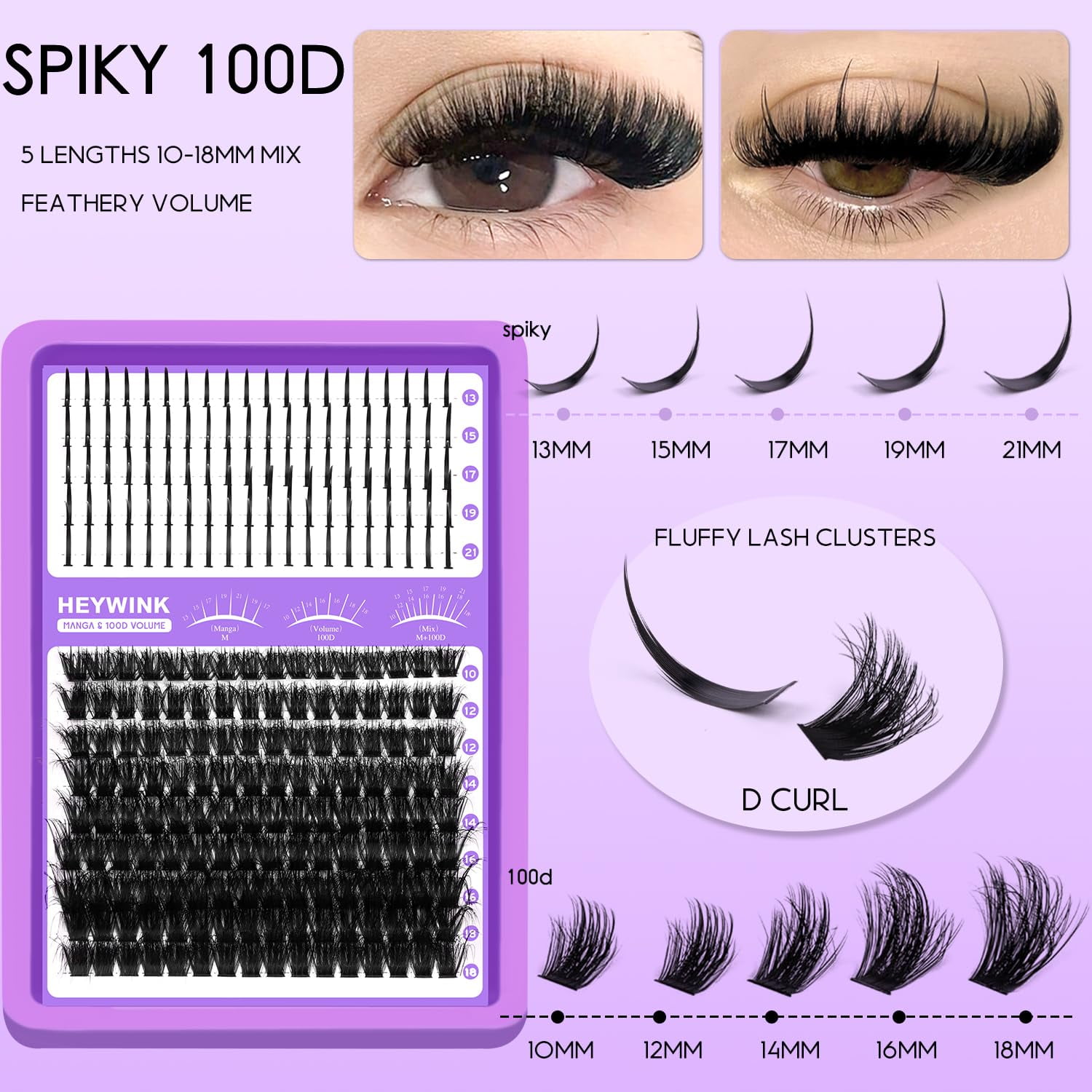 WEIF-Lash Clusters Kit Lash Clusters with Long Spikes 13-21MM Eyelash ...
