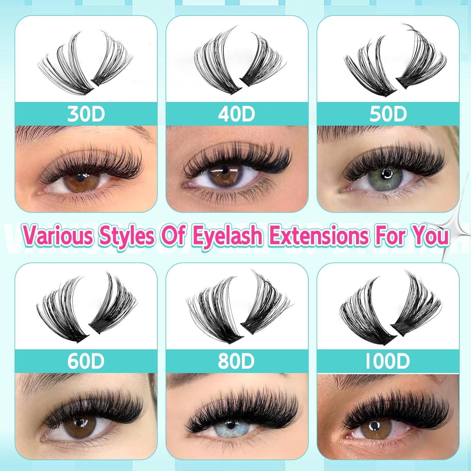 WEIF-Lash Clusters Wispy Eyelash Clusters D-curly Individual Lashes ...