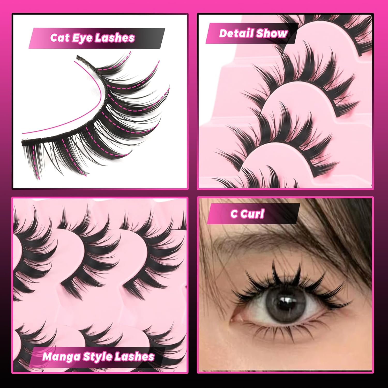 WEIF-Lashes Manga Eyelashes Spiky Eye Lashes Anime Lash 8D Doll Lash ...