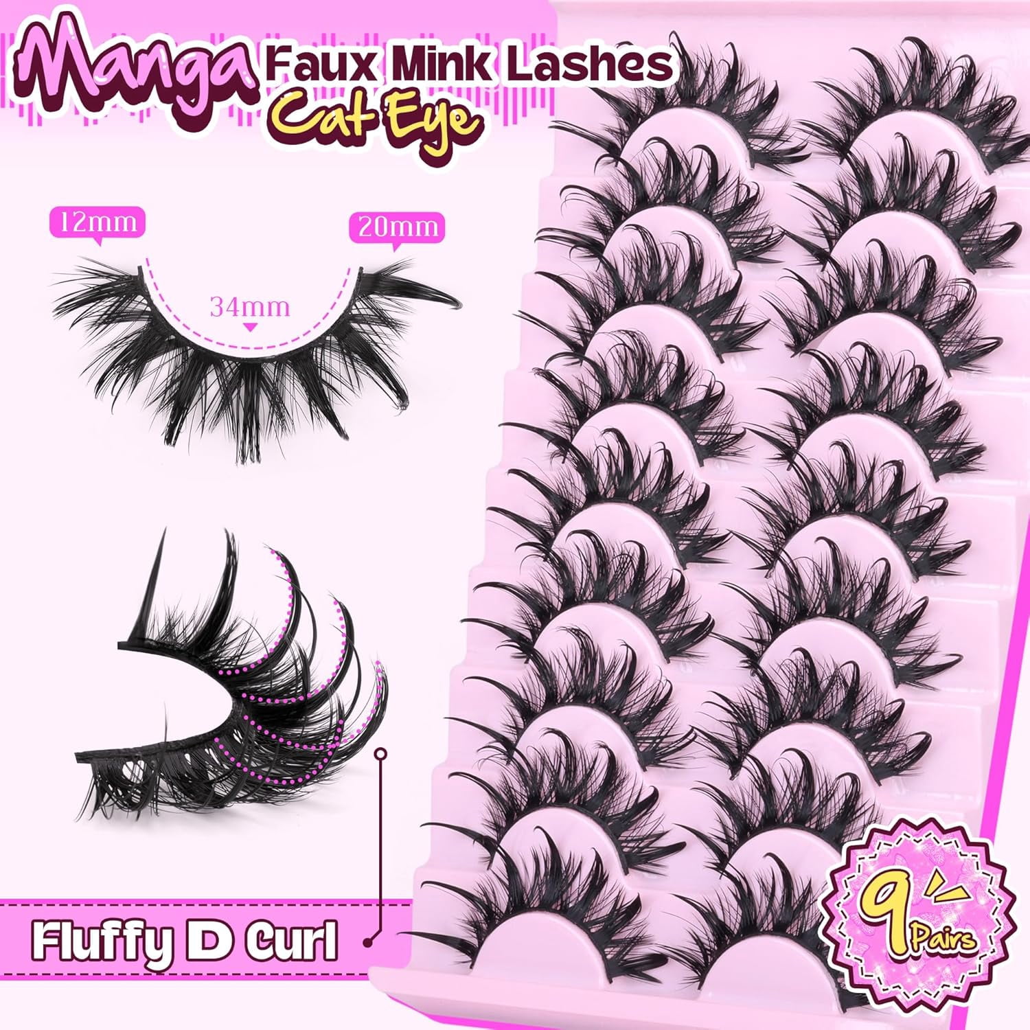WEIF-Manga Lashes Cat Eye Dramatic False Eyelashes Wet Look D-Curly ...