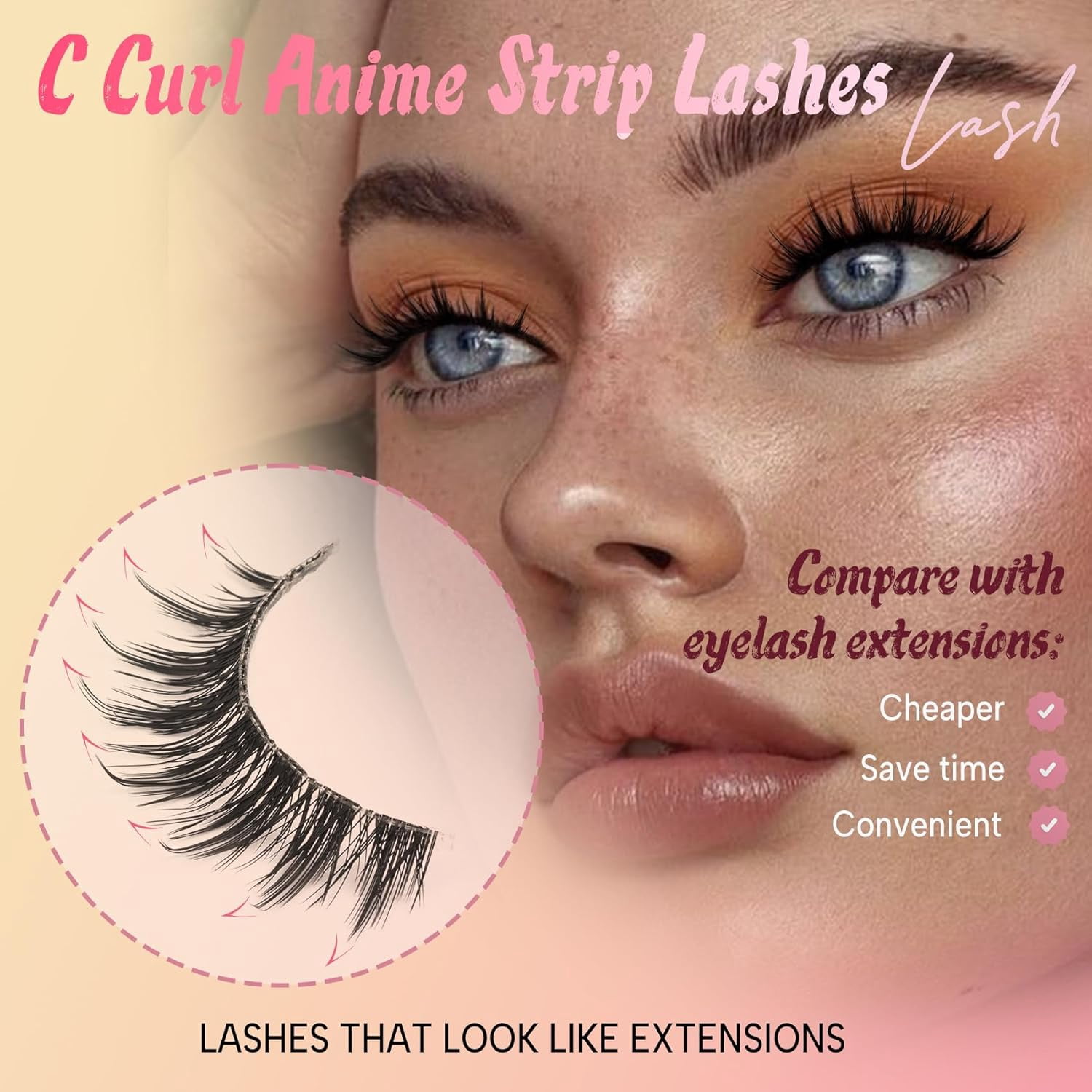 WEIF-Manga Lashes Spiky False Eyelashes C Curl Fake Lashes Natural Look ...