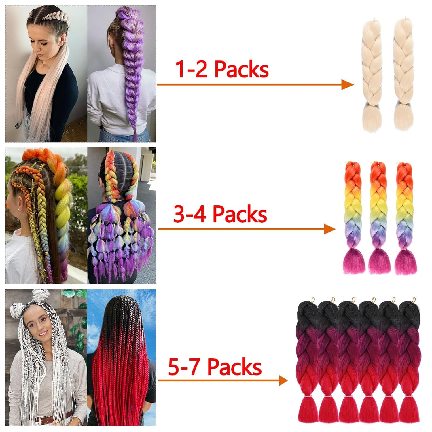 WEIF-Orange Braiding Hair One Pack Bright-Orange Fake Braids In Hair ...