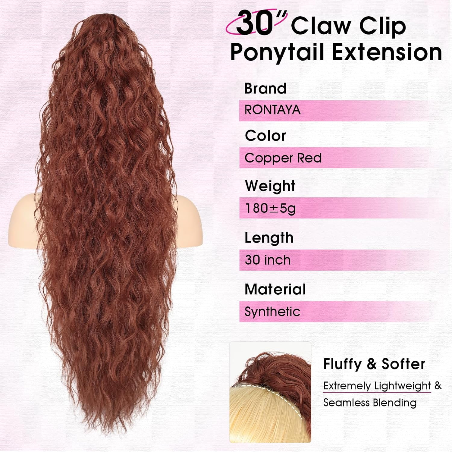 WEIF-Ponytail Extension, Copper Red Claw Clip Ponytail Extensions for ...