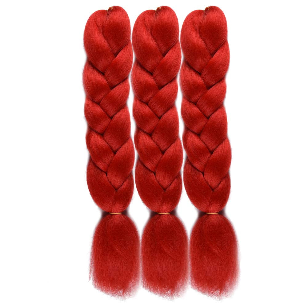 WEIF-Red Braiding Hair Kanekalon Braiding Hair Extensions 3 Pack 24 ...