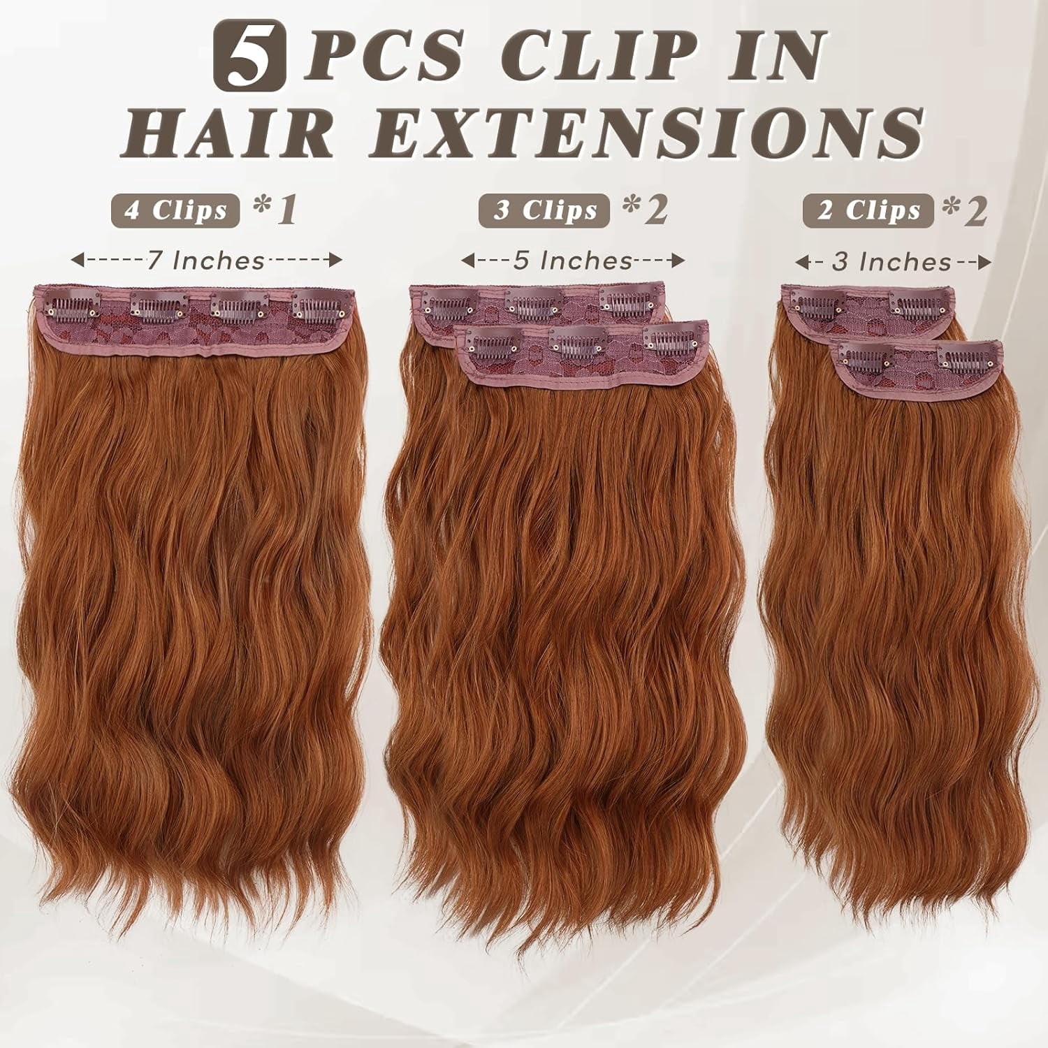 WEIF-Short Wavy Clip in Hair Extensions - 14 Inch Copper Red Hair ...