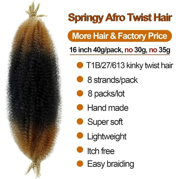 WEIF-Springy Afro Twist Hair 1B/27/613 Ombre Blonde Marley Twist ...