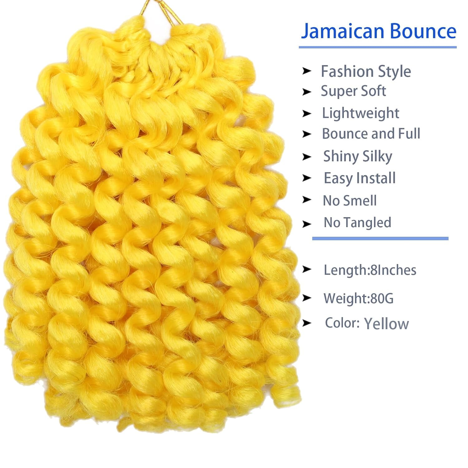 WEIF-Yellow Short Jamaican Bounce Crochet Hair 3 Packs 2X Ringlet Wand ...