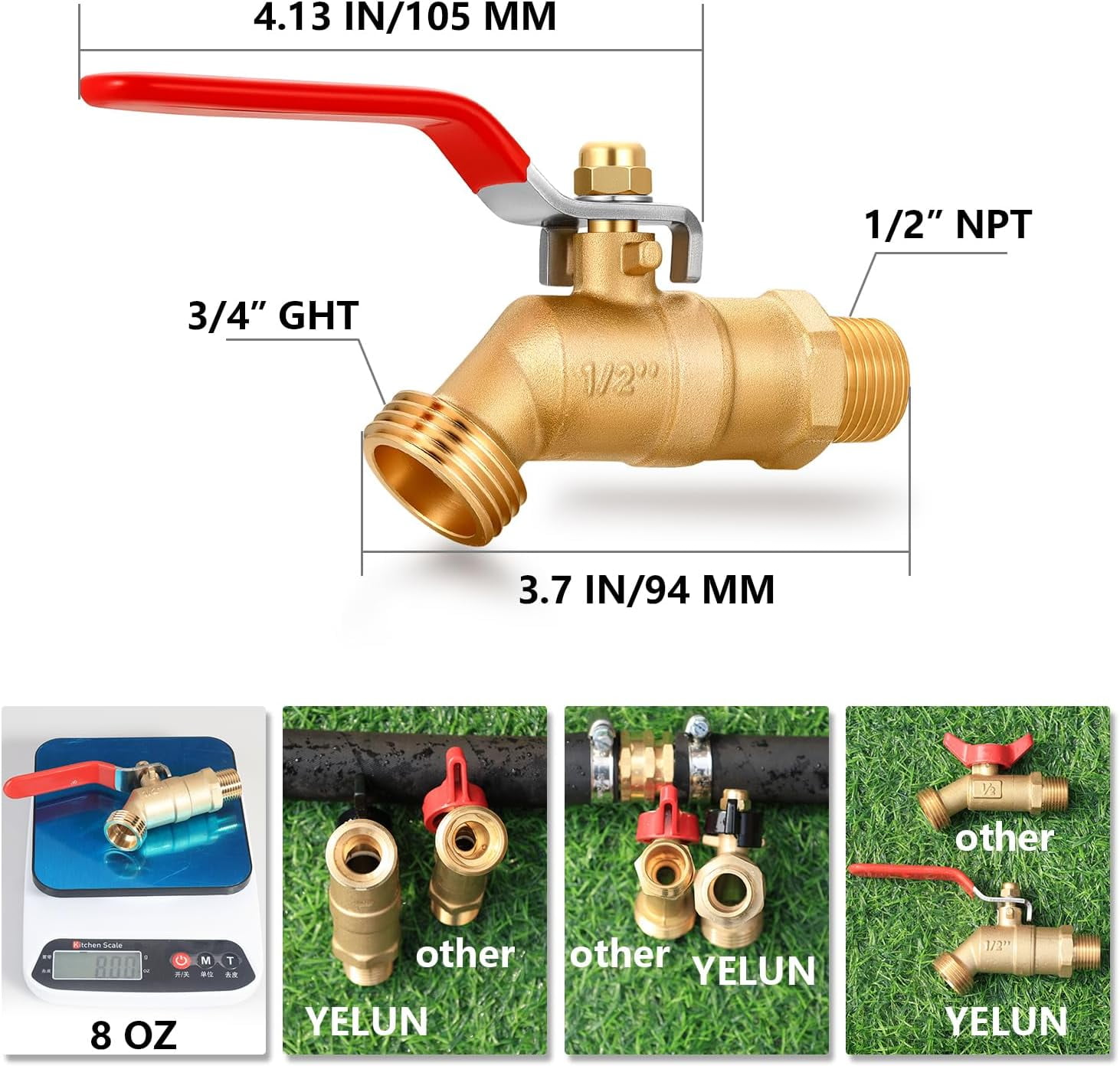WEIFEI-1/2" Male NPT inlet Connection with 3/4" GHT water hose outlet ...