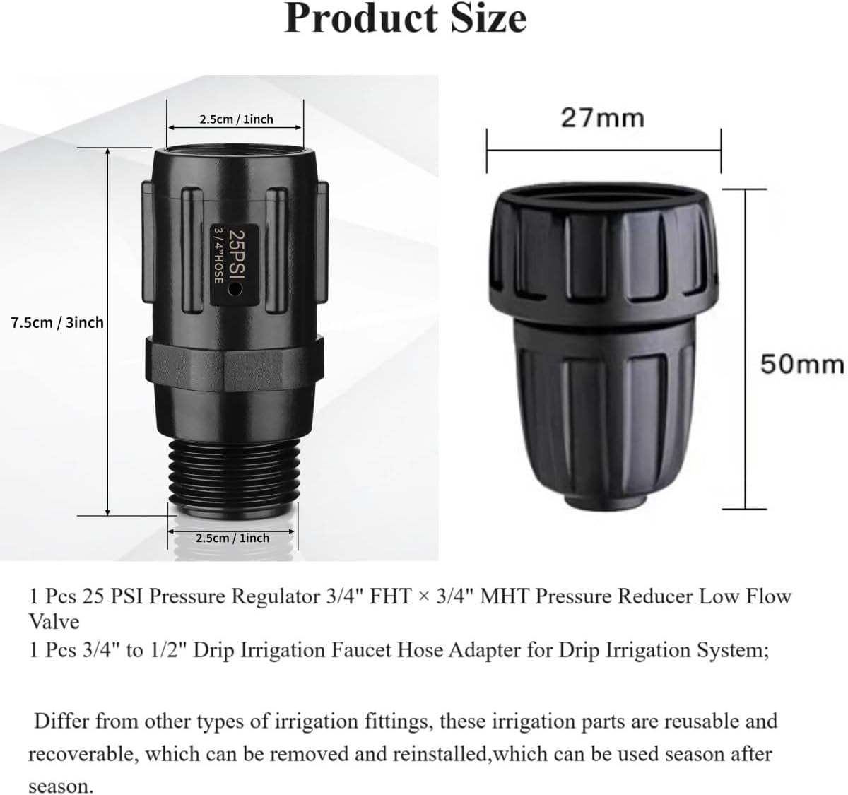 WEIFEI-1 Pcs 25 PSI Pressure Regulator 3/4" FHT × 3/4" MHT Pressure ...