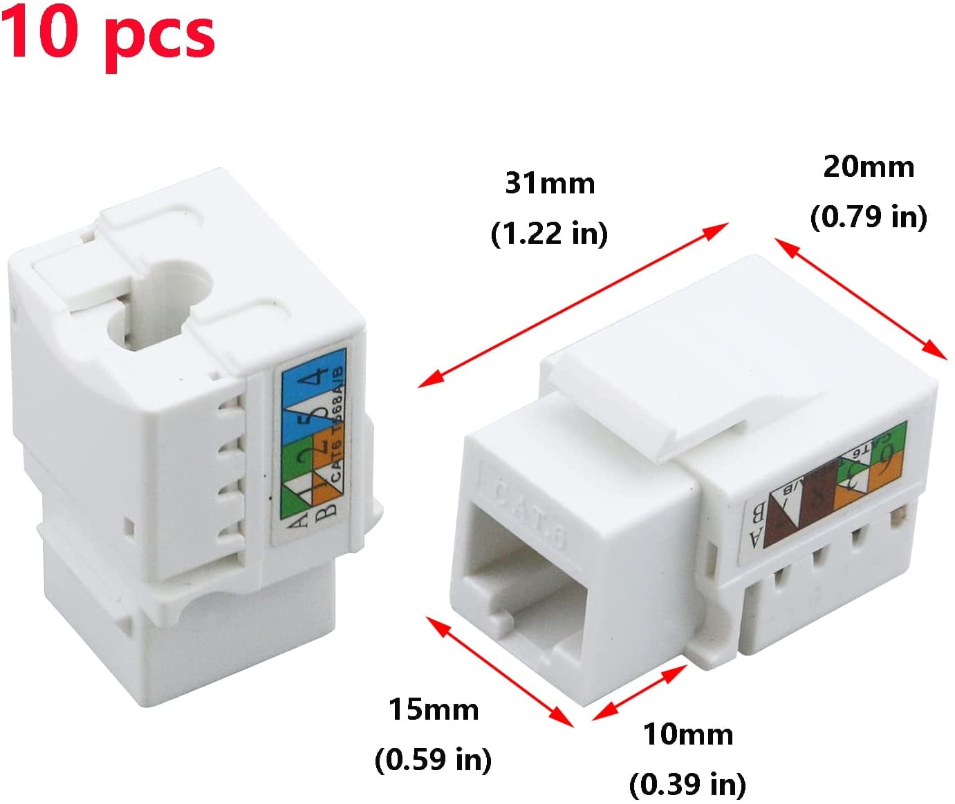 WEIFEI-10-Pack RJ45 Cat5e Keystone Jack Module Connector Adapter for ...