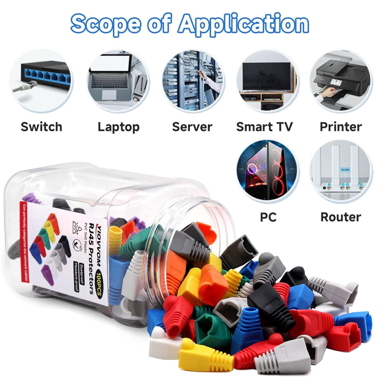 WEIFEI-100pcs RJ45 Strain Relief Boots, CAT5 CAT5E CAT6 CAT6E Ethernet ...