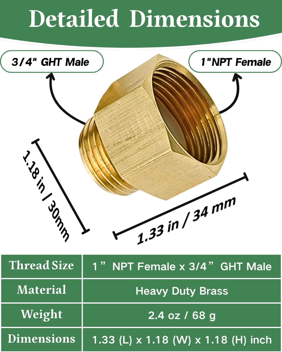 WEIFEI-2 Pack 3/4” GHT Male to 1” NPT Female Adapter,Female to Male ...