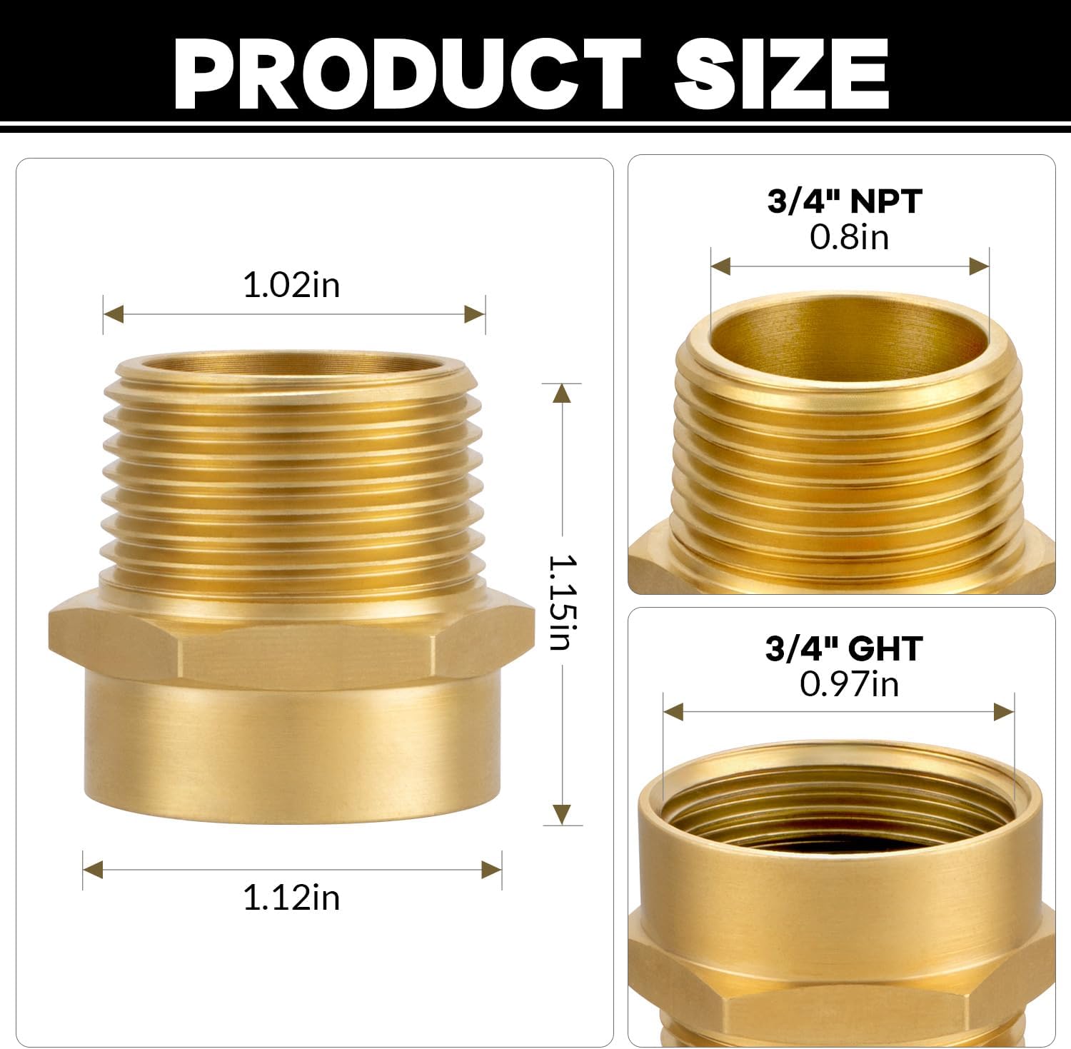 WEIFEI-2 Pack Brass Garden Hose Adapter, 3/4" GHT Female x 3/4" NPT ...