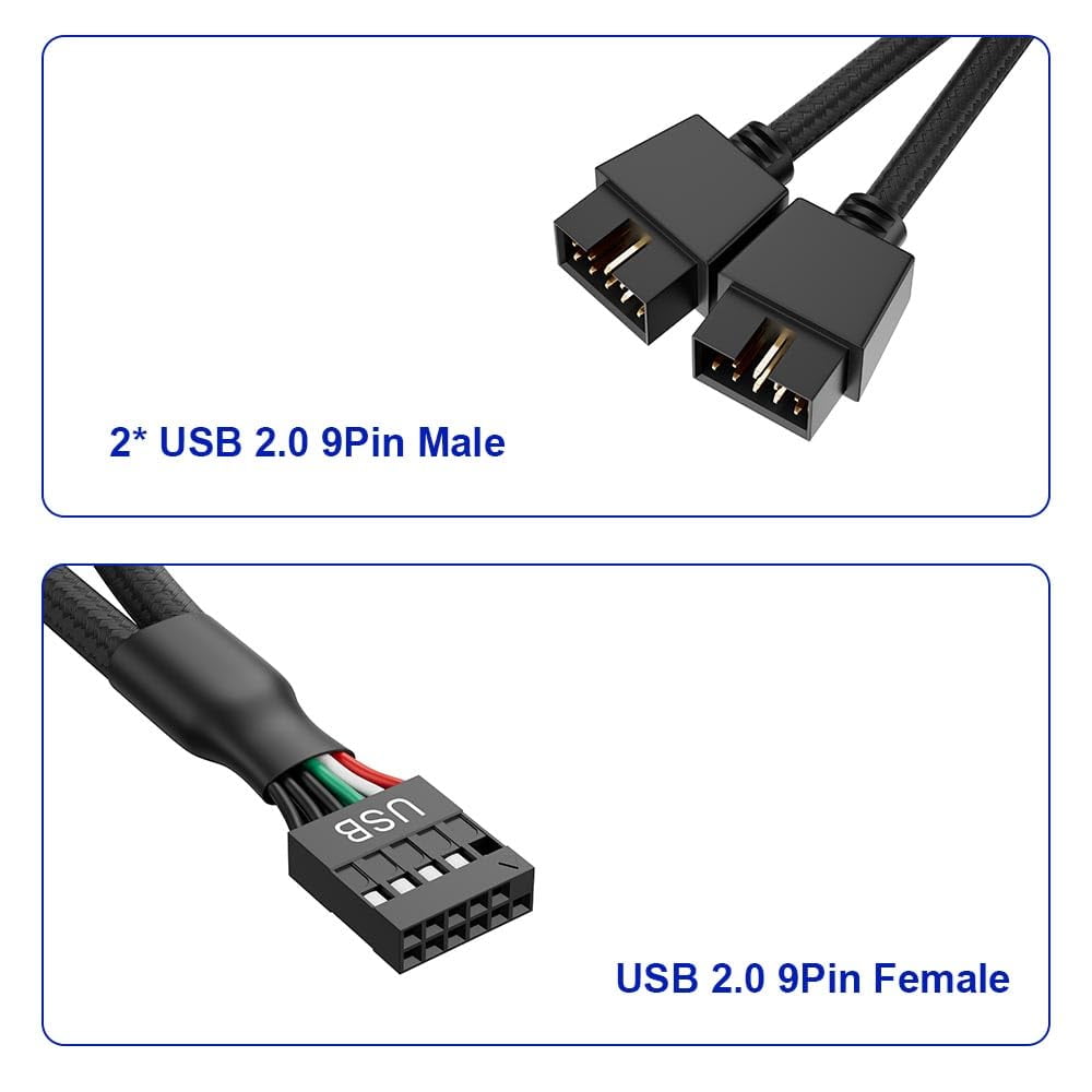 WEIFEI-2 Pack Motherboard 9pin USB2.0 to Dual 9 pin Extension Cable ...