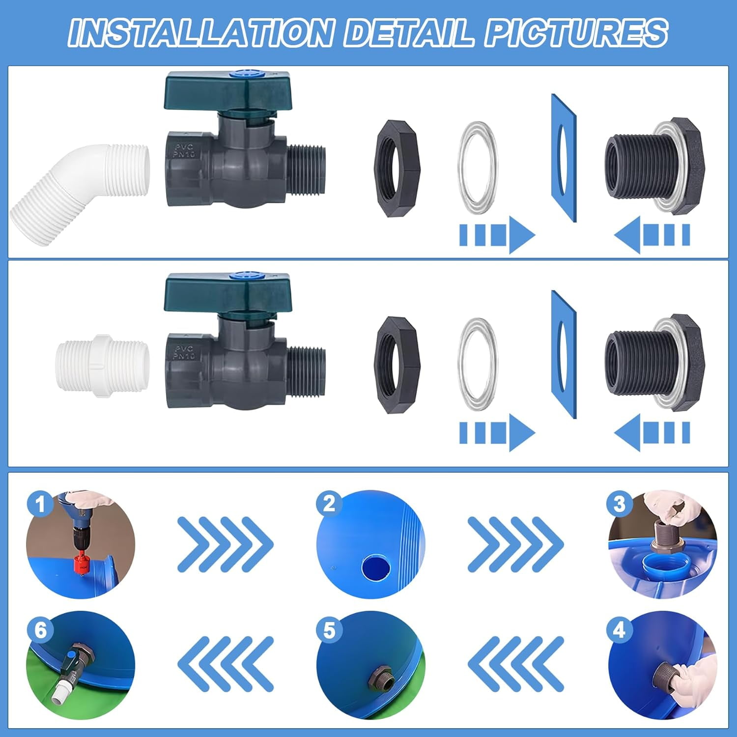 WEIFEI-2 Pack PVC Rain Barrel 45°Elbow Spigot Kit, 3/4 Inch Rain Barrel ...