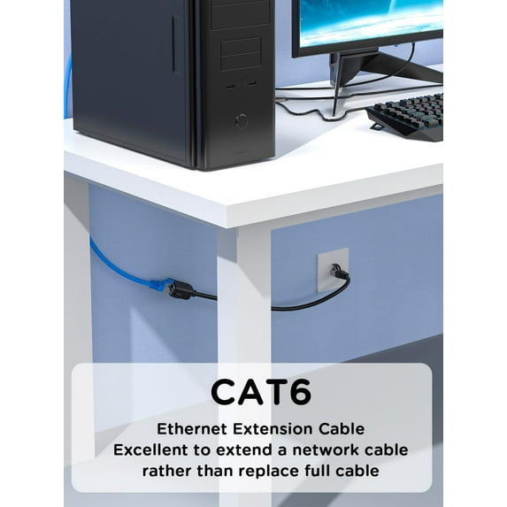 WEIFEI-2 Packs 3FT Cat6a Male to Female Ethernet Cable,Cat 6a Internet ...