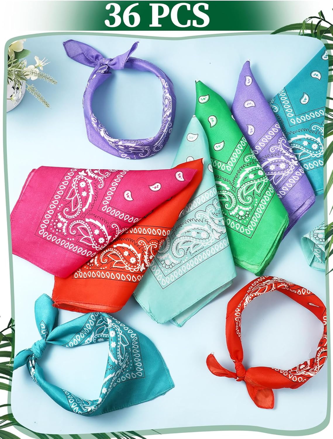 WEIFEI-36 Pieces Paisley Bandana Novelty Headband Square Scarf Cowboy ...