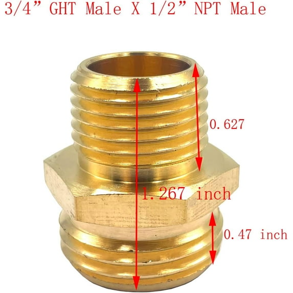 WEIFEI-5 Pcs 3/4”GHT Male X 1/2”NPT Male Solid Brass Garden Hose ...