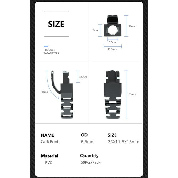 WEIFEI-50 Pcs Cat5 Cat5E Cat6 Strain Relief Boot, RJ45 Plug Connector ...