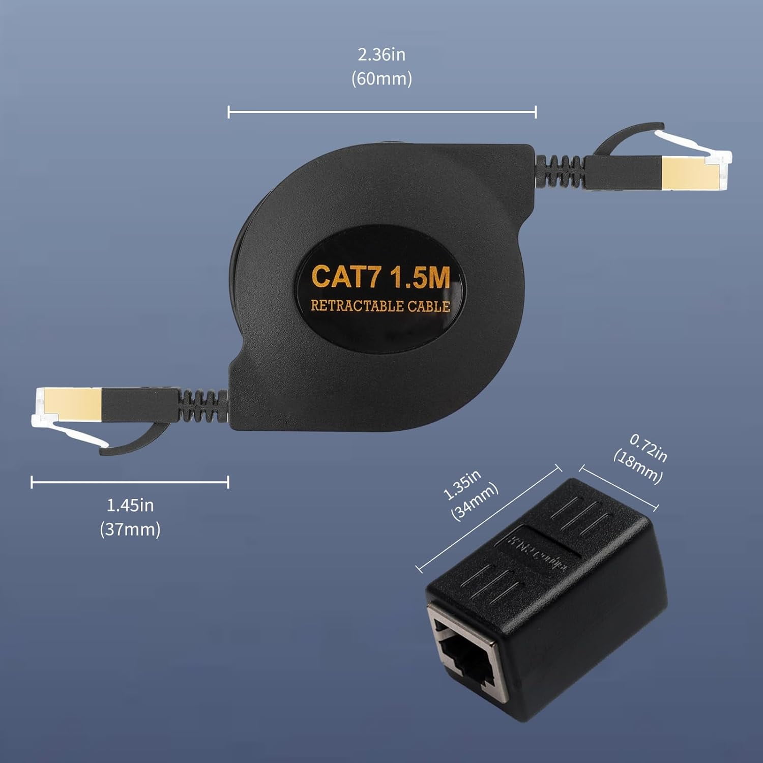 WEIFEI-5FT CAT7 Retractable Ethernet Cable with RJ45 Connector Port ...