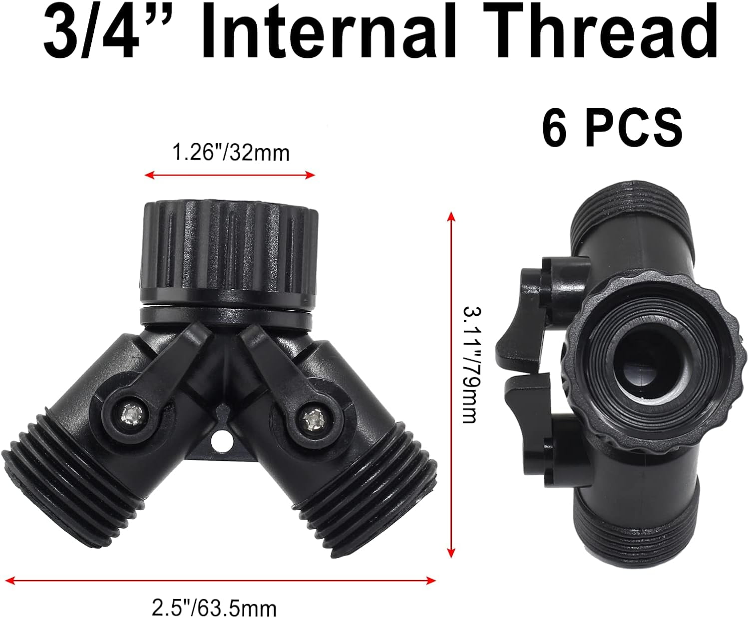 WEIFEI-6 Pcs 2 Way Hose Adapter Y Valve Garden Hose Connector Non Rust ...