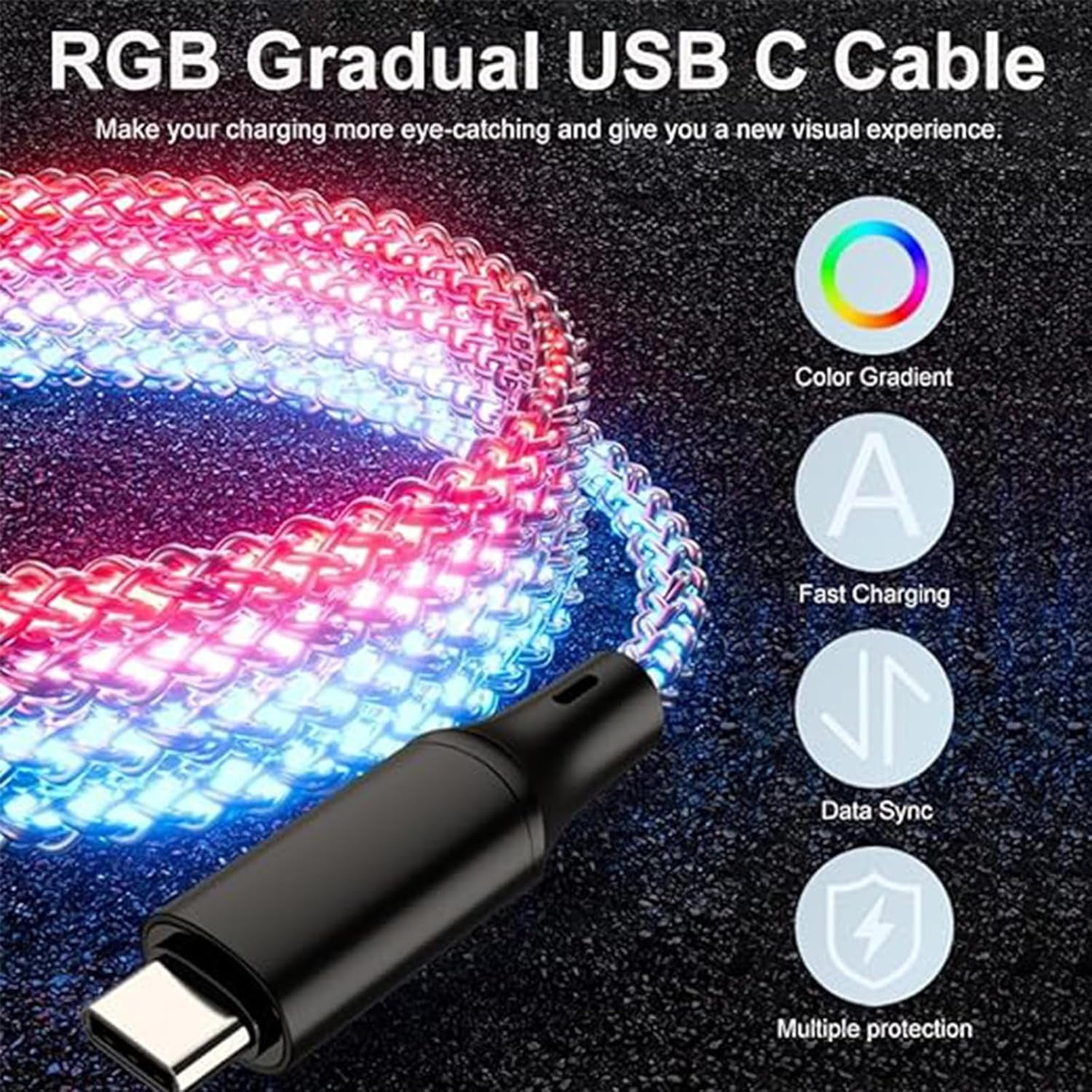 WEIFEI-66W Light Up USB C Charger Cable,RGB Flowing LED Light Up ...