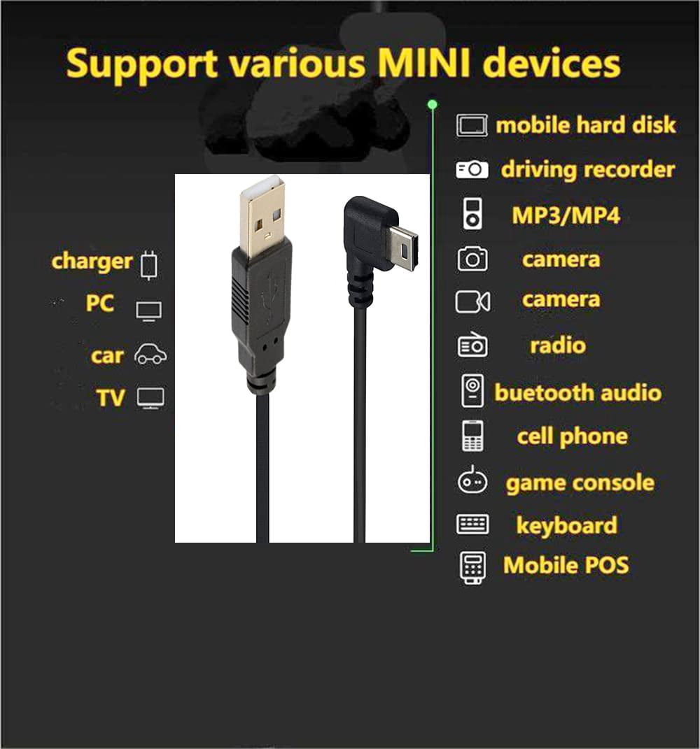 WEIFEI-90 Degree Mini USB Cable Angle Mini 5pin USB B Male to USB 2.0 ...