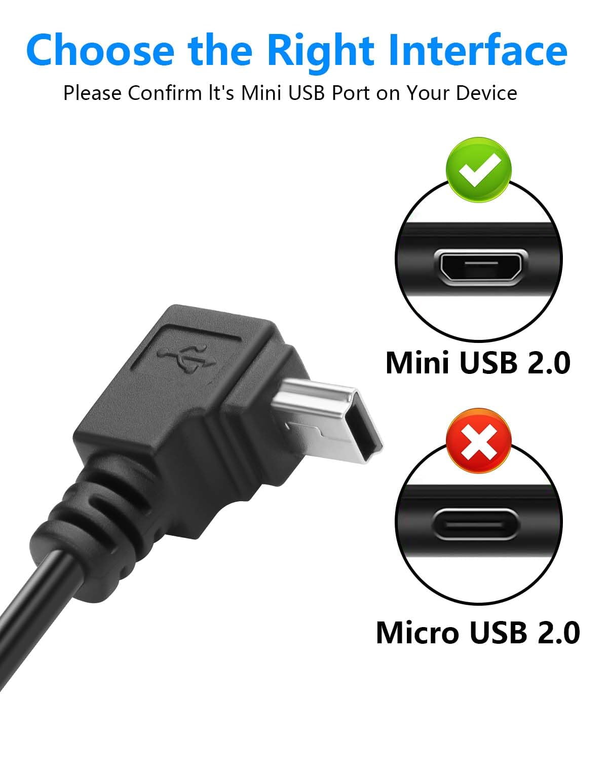 WEIFEI-90 Degree Mini USB Cable, USB 2.0 Male to Down Angle Mini USB 5 ...