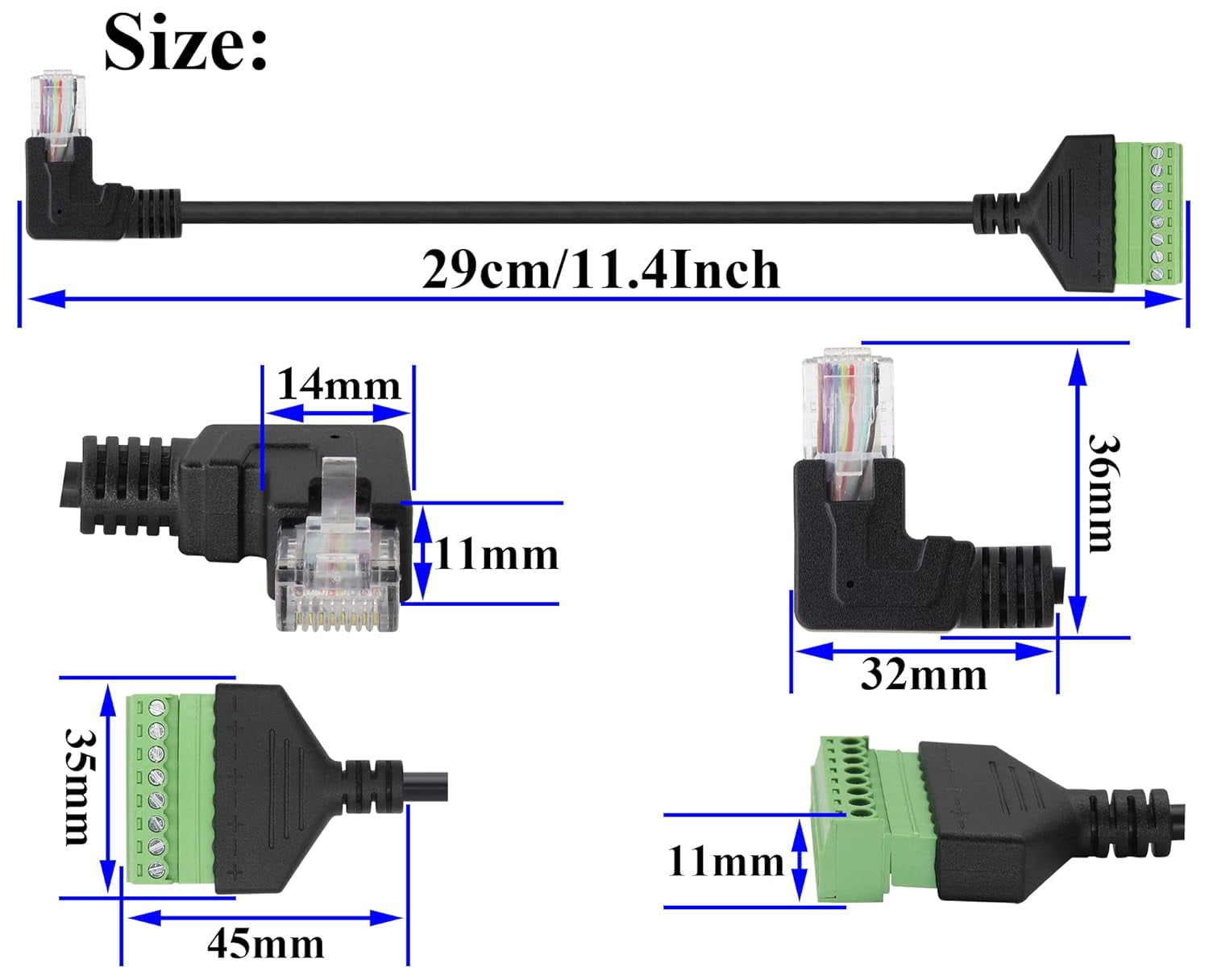 WEIFEI-90 Degree (Right Bend) RJ45 Male to 8PIN Terminal Block ...